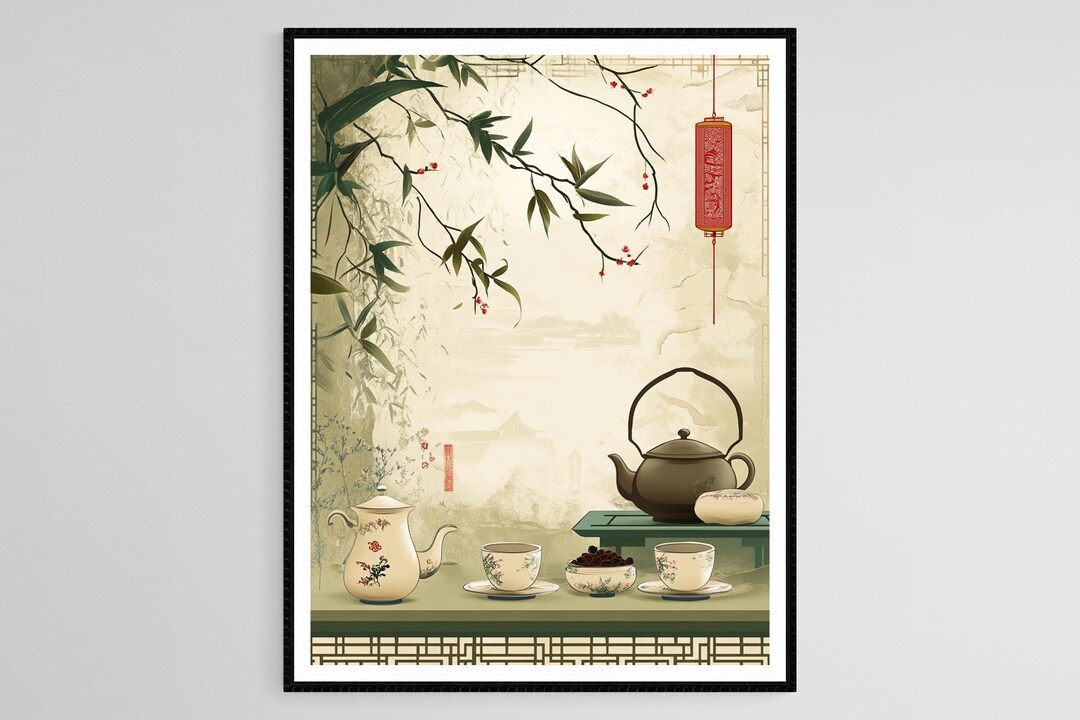 Han Dynasty Tea Ceremony Art Print, Porcelain Teacups, Traditional Tea ...