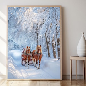 Horse-drawn Sleigh Ride Art Print, Winter Wonderland Scene - Etsy