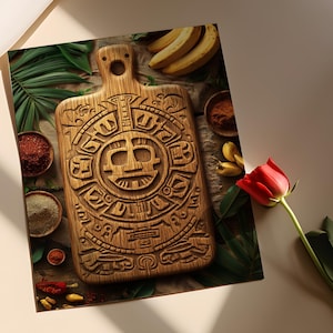 Puerto Rican Wooden Cutting Board With Taino Motifs Art Print, Heritage ...