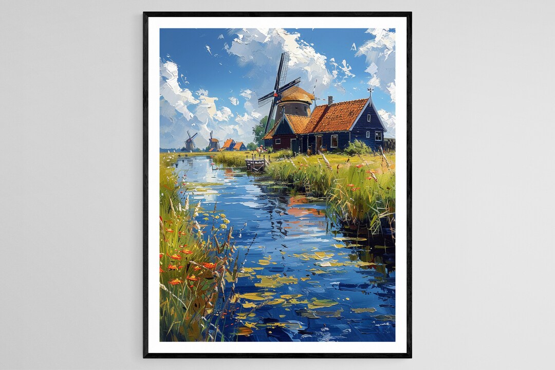 Dutch Windmill Poster, Scenic Kinderdijk Art Print - Etsy