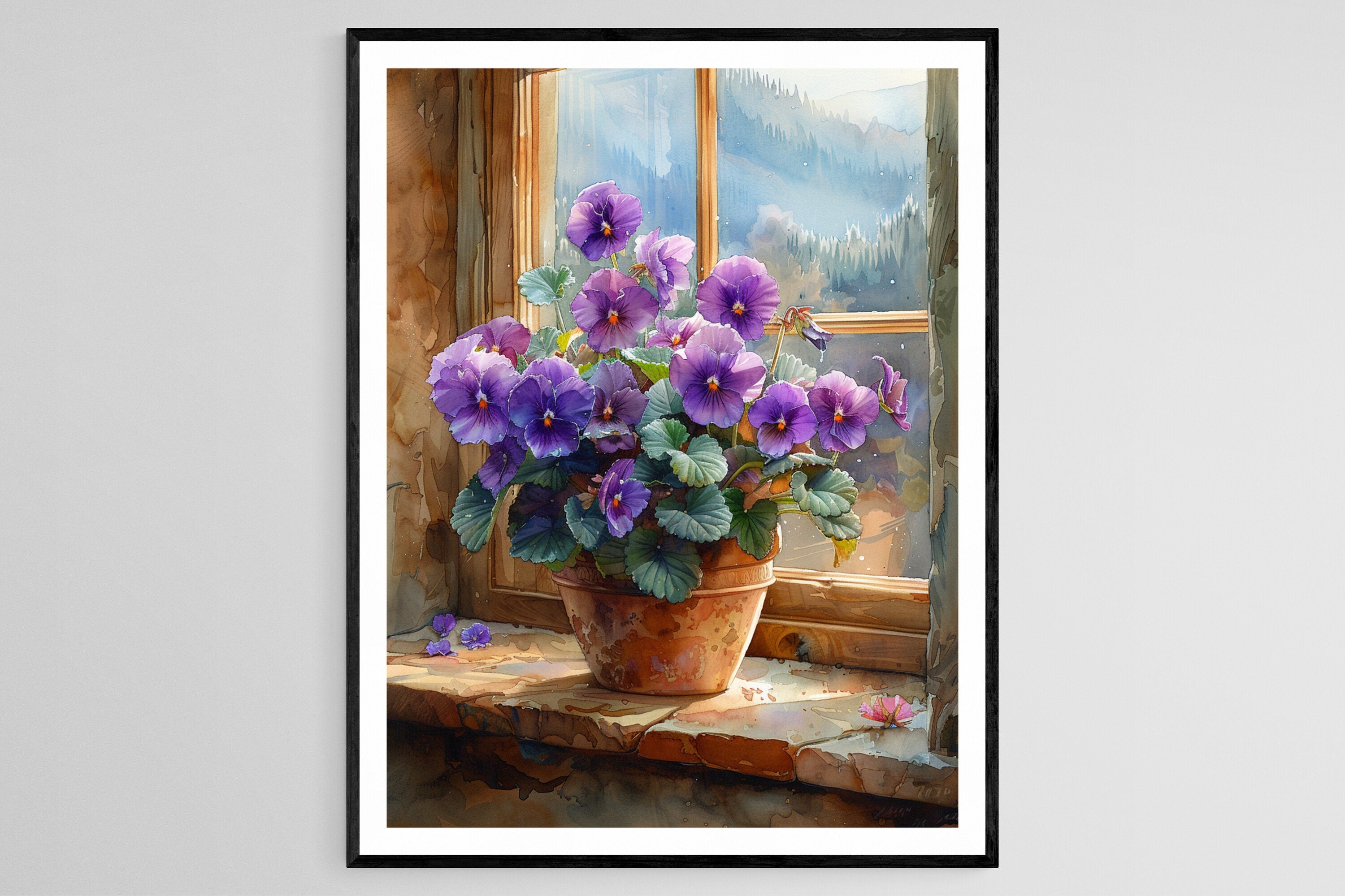 Vibrant African Violet Watercolor Painting, Floral Wall Art - Etsy