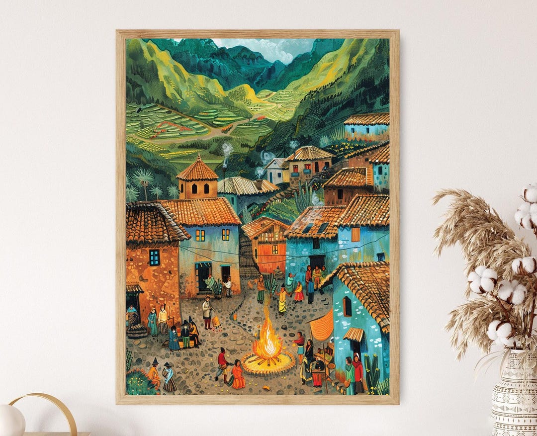 Peruvian Village Art Print: Andean Cityscape, Detailed Home Decor - Etsy