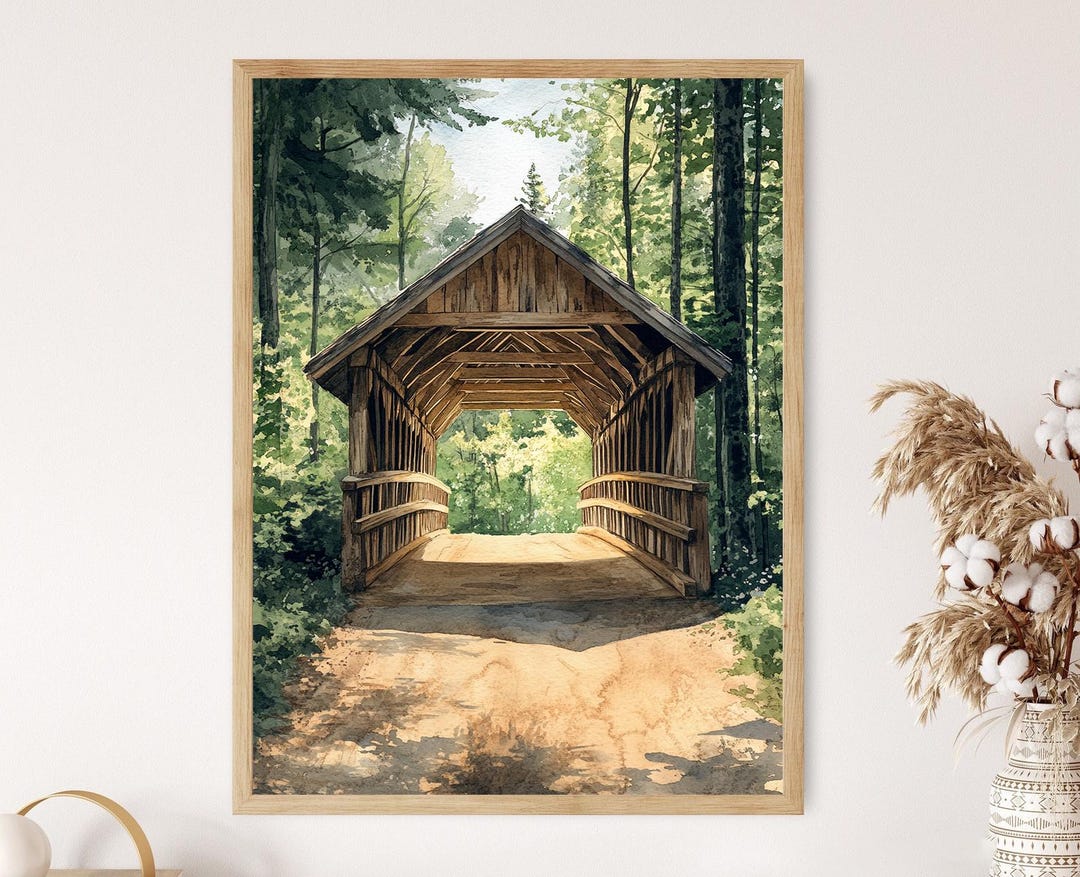 Connecticut Covered Bridge Art Print, New England Rustic Scene - Etsy
