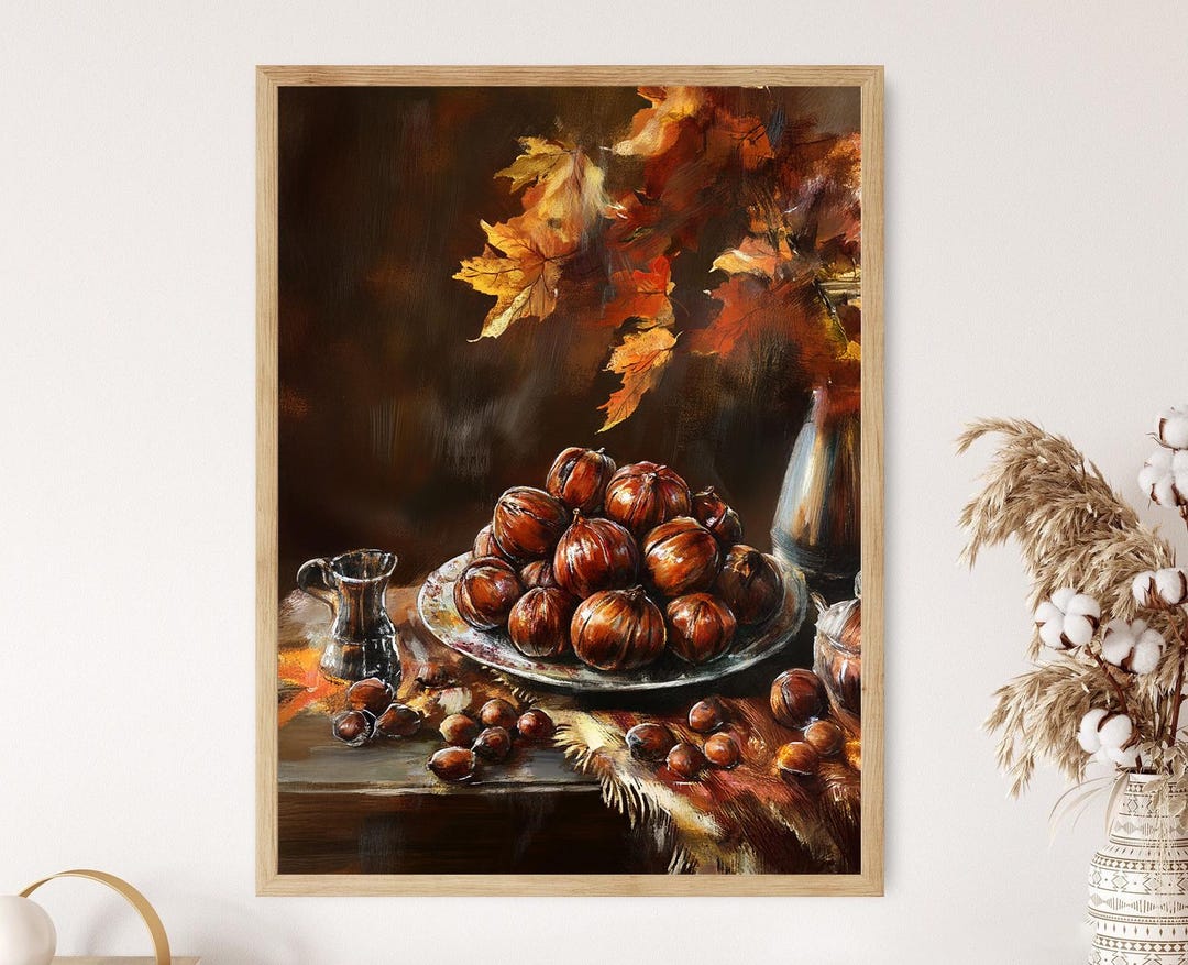 Rustic Roasted Chestnuts Art Print, Autumn Still Life Illustration, St ...