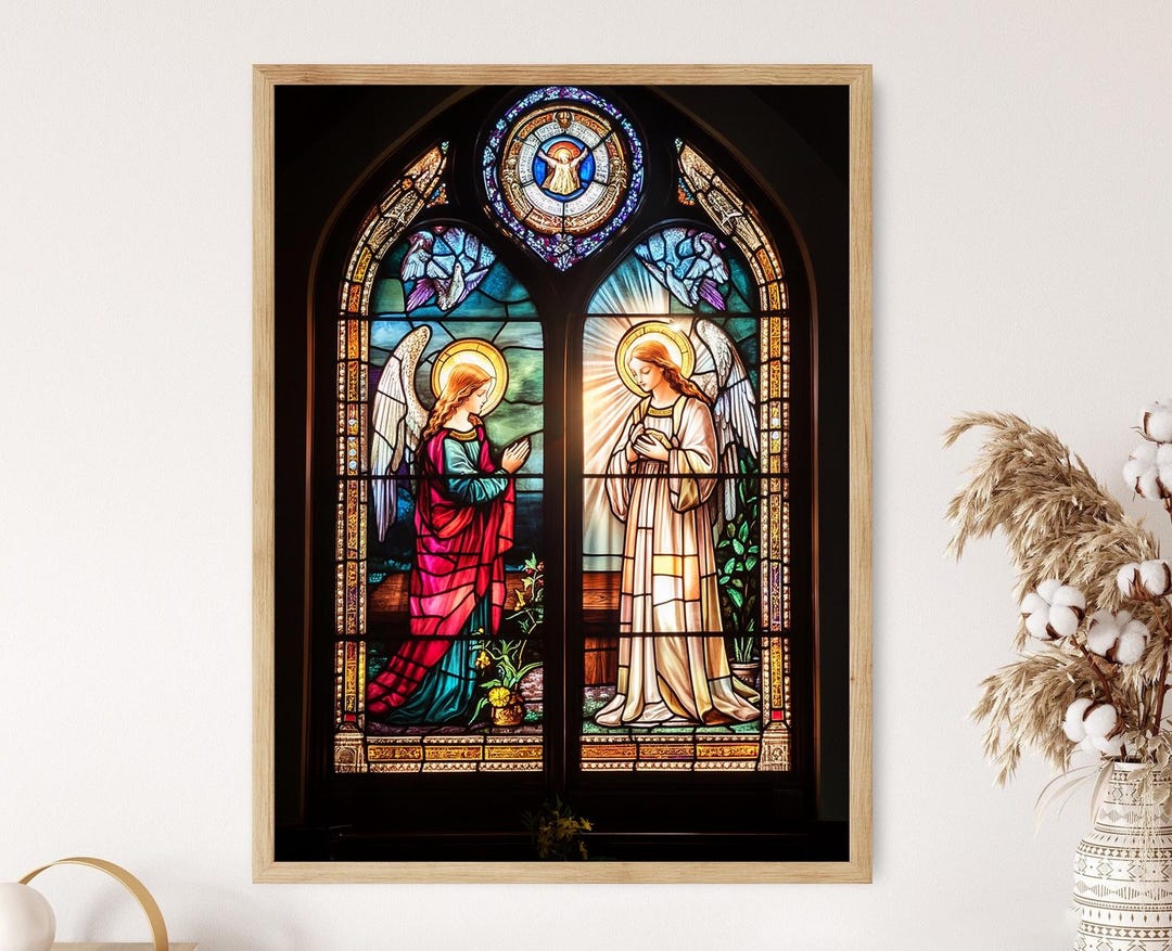 Saintly Stained Glass Art Print, Christian Faith, Soft Light, Sacred ...
