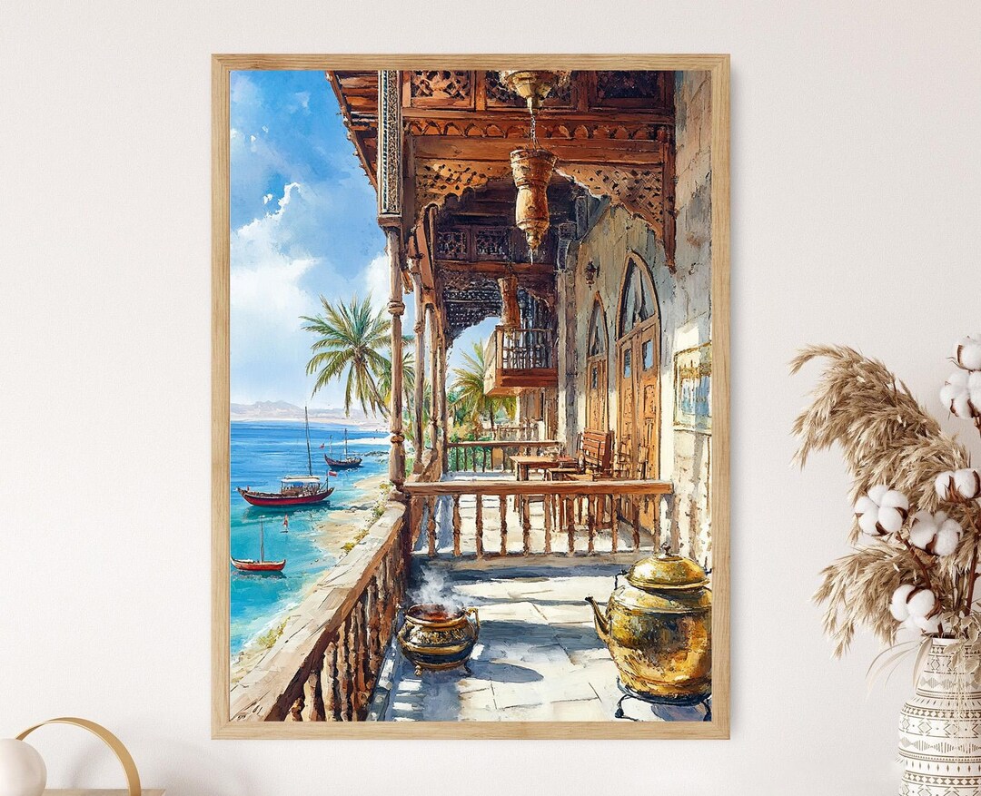 Bushehr Tea House Art Print: Persian Gulf Coastal Scene Illustration - Etsy