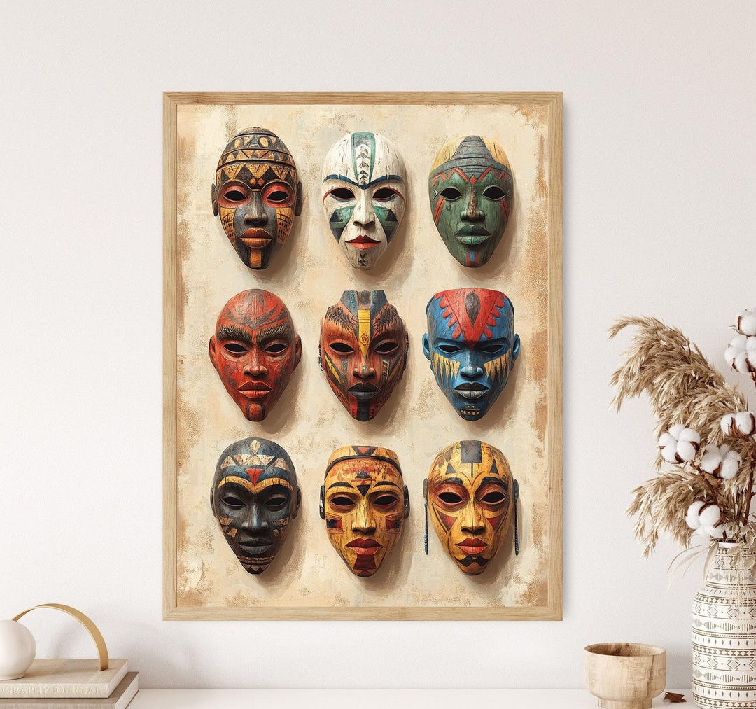 Traditional African Mask Illustration, Tribal Art Print, Cultural ...