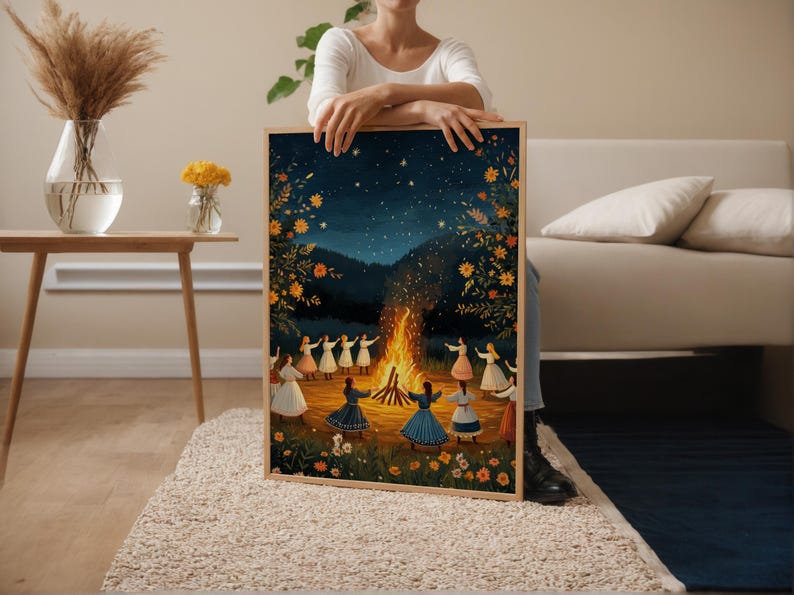Lithuanian Festival Illustration, Traditional Dance and Bonfire Art ...