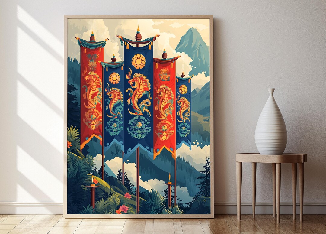 Tibetan Wind Horse Flag Illustration, Folklore Prayer Ornament Art ...