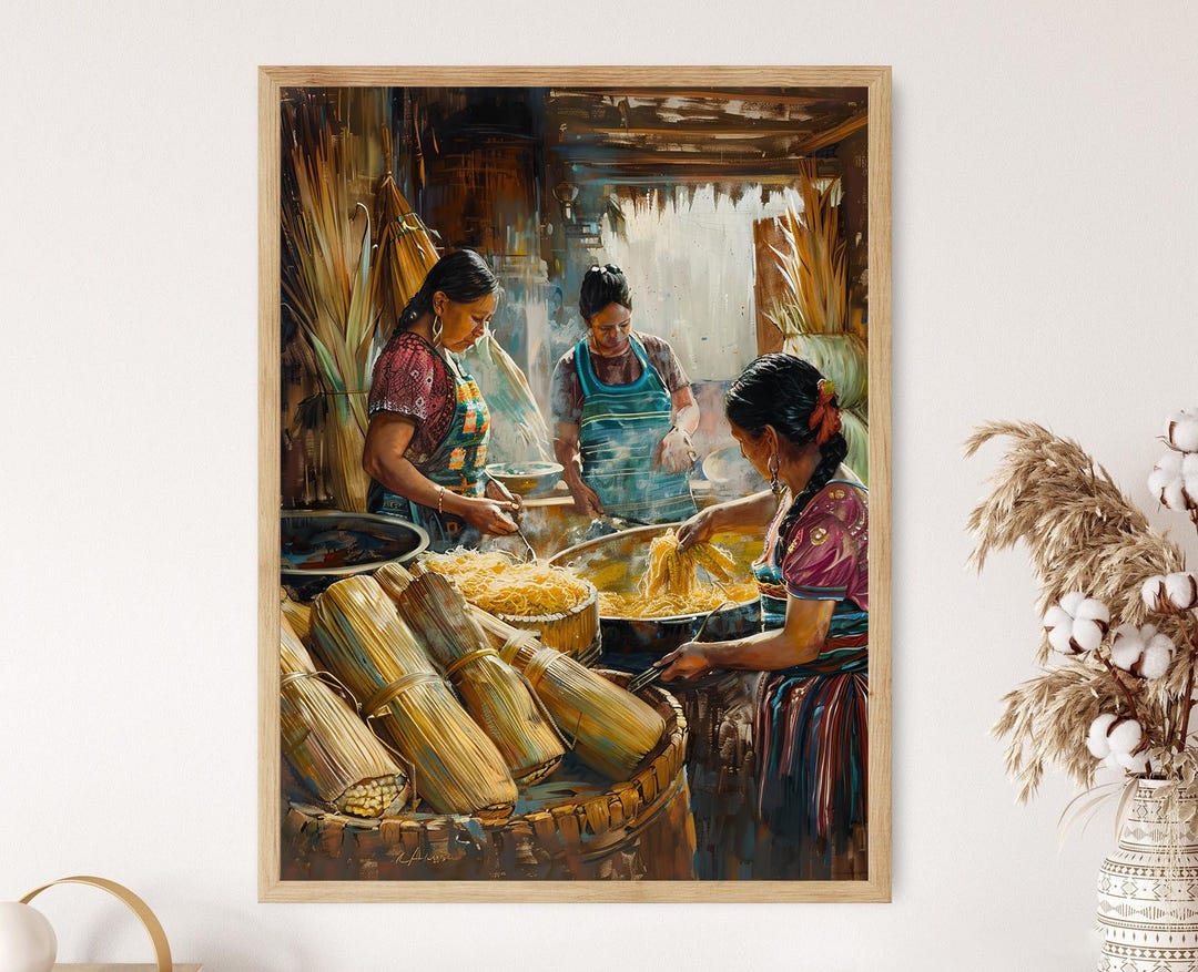 Traditional Guatemalan Tamale Preparation Painting, Indigenous Women ...