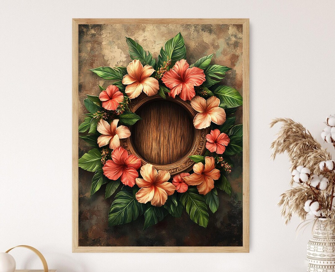 Tahitian Tiare Flower Wreath Illustration, Tropical Floral Art Print ...