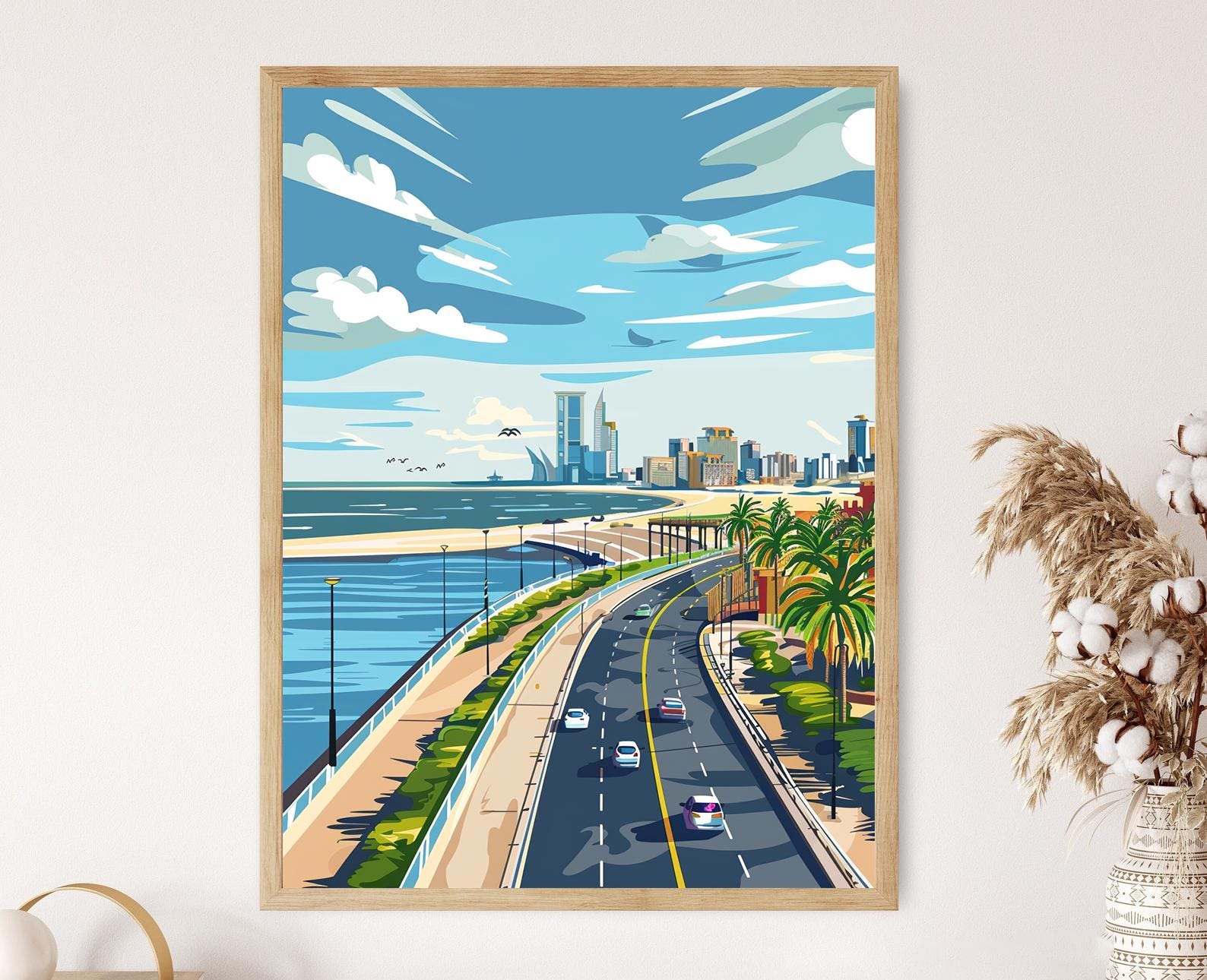 Dammam's King Fahd Causeway Art Print, Modern Infrastructure and ...