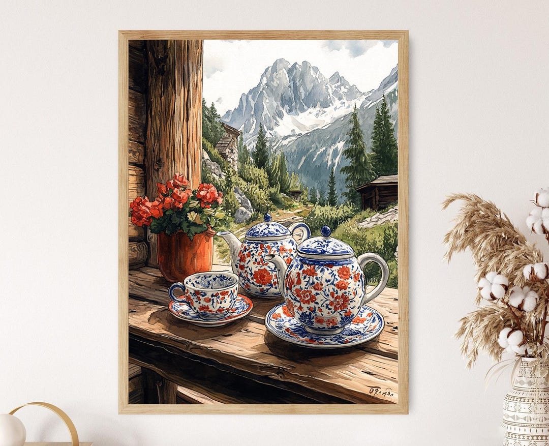 Serbian Tea Set Art Print, Mountain Cabin Decor Poster - Etsy