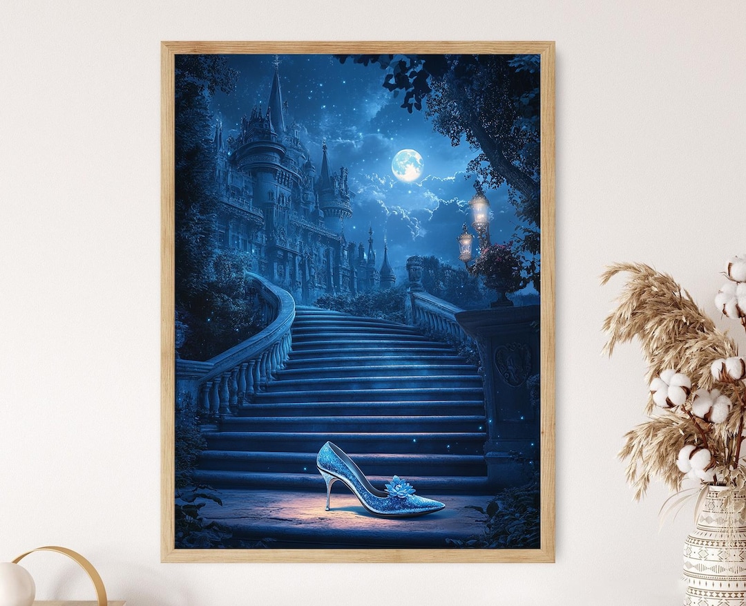 Cinderella Glass Slipper Art Print, Moonlit Royal Palace Fantasy ...
