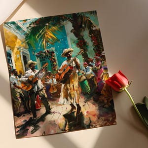 Puerto Rican Parranda Art Print: Caribbean Music Scene, Tropical Home ...