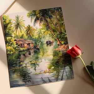 Kerala Backwaters Art Print: Tranquil Indian Landscape With Houseboats ...