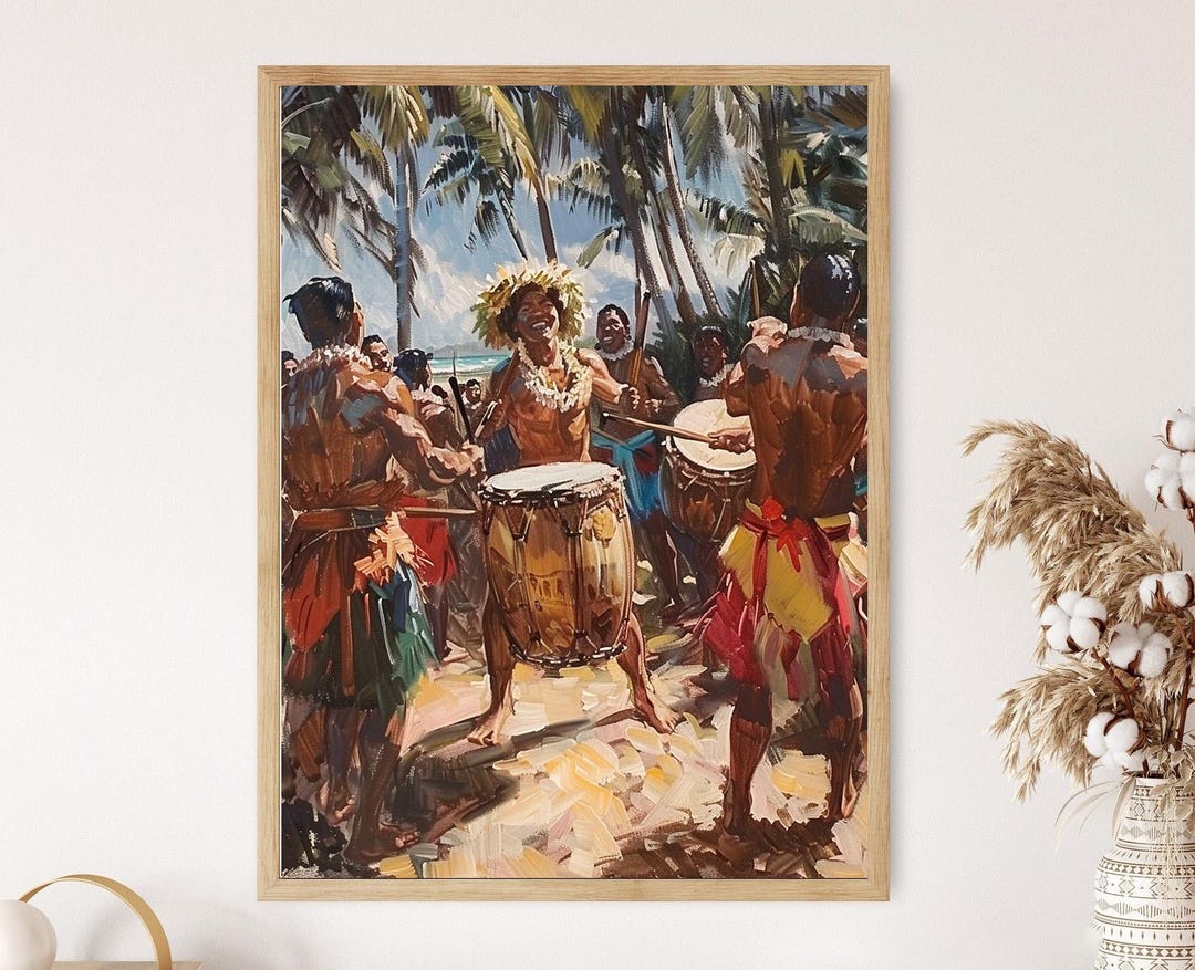 Hawaiian Pahu Drum Performance Painting, Ceremonial Drummers Art Print ...