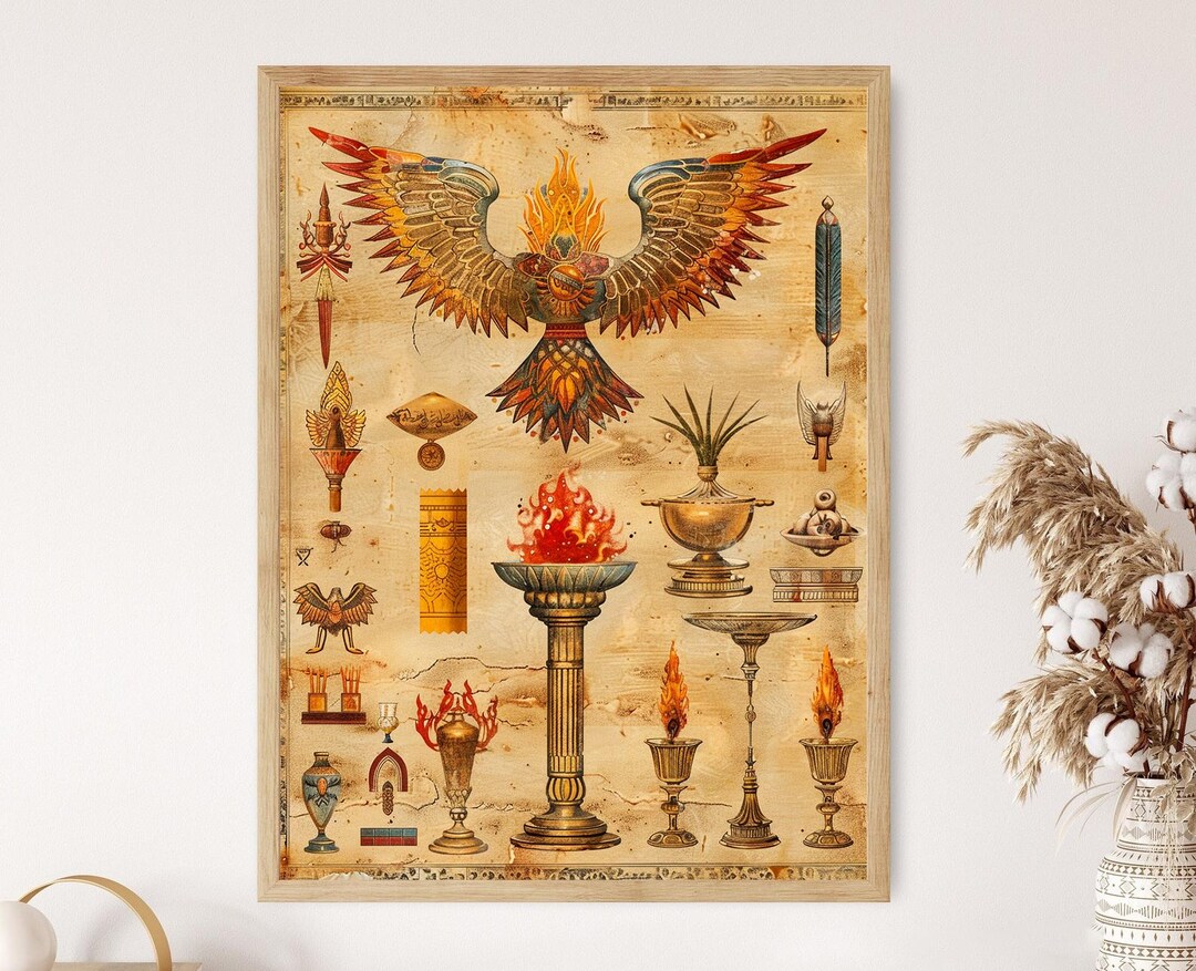 Zoroastrian Art Print, Faravahar and Fire Altar Symbols - Etsy