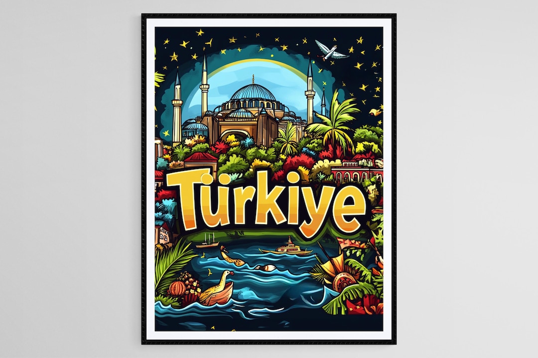 Türkiye Illustrated Art Print, Istanbul Mosque Decor, Turkish Culture ...
