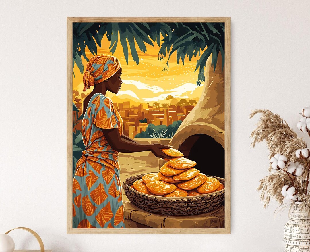 Malian Woman Baking Tô Bread Art Print, Traditional African Kitchen ...