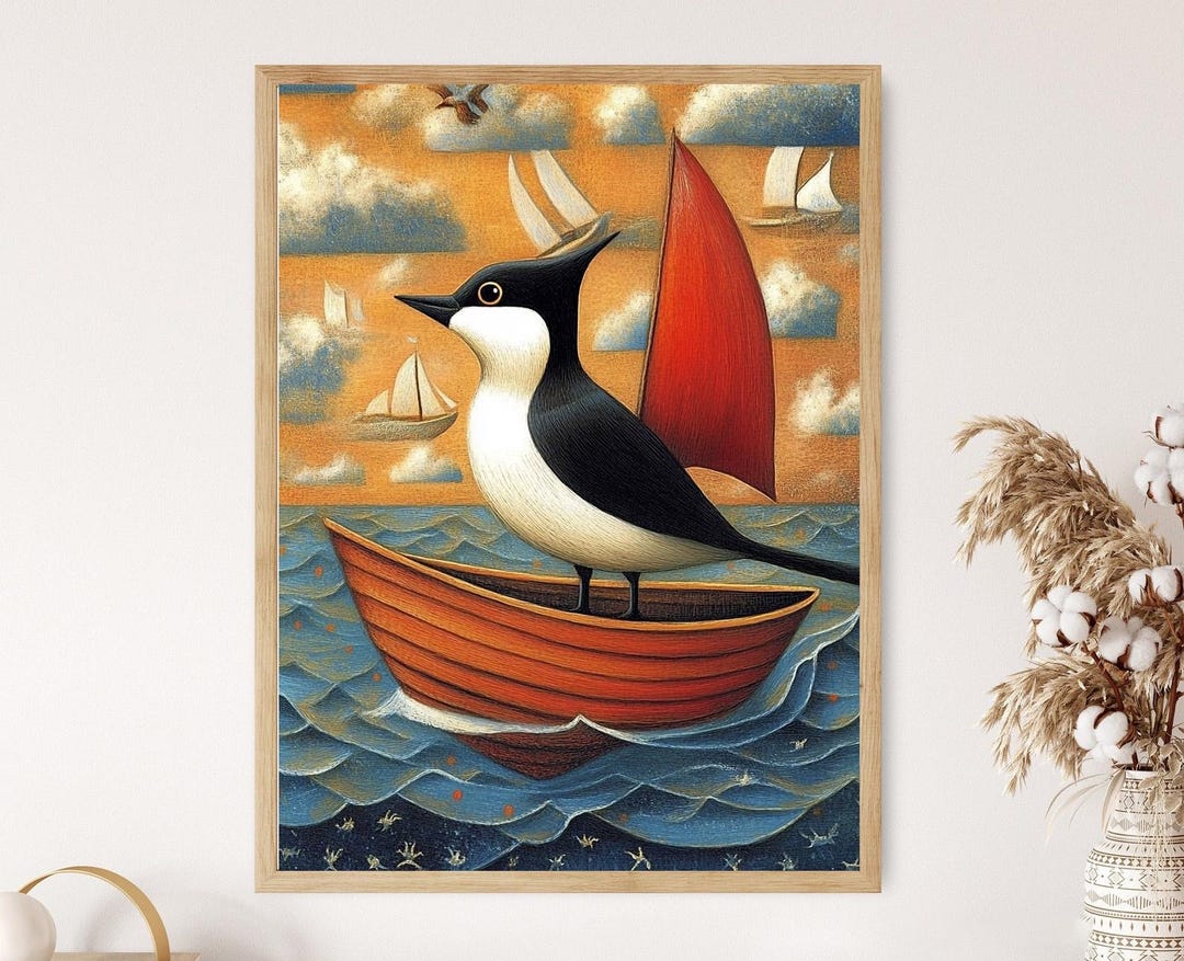 Sailing the Sky’s Seas, Adventurous Bird in a Nautical Dreamscape ...