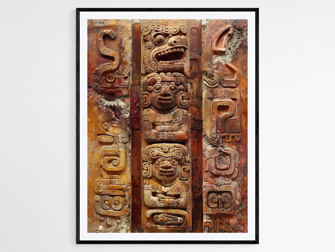 Sacred Mayan Symbols Art Print - Ethnic Wall Decor Featuring Ancient ...