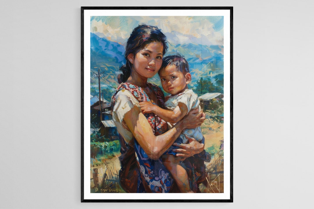 Authentic Filipina Mother and Son Print, Traditional Phillipines Scene ...