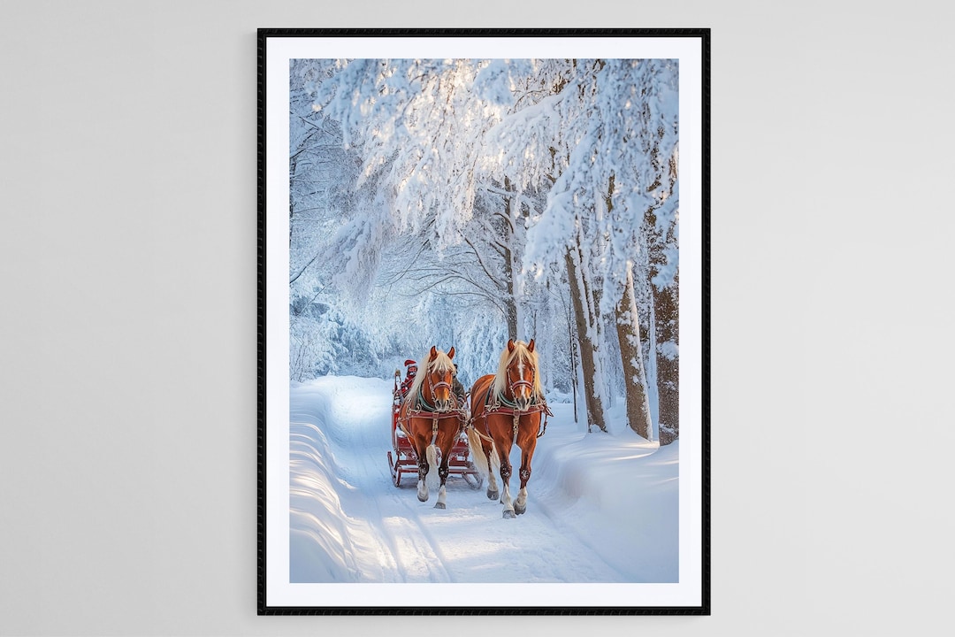 Horse-drawn Sleigh Ride Art Print, Winter Wonderland Scene - Etsy