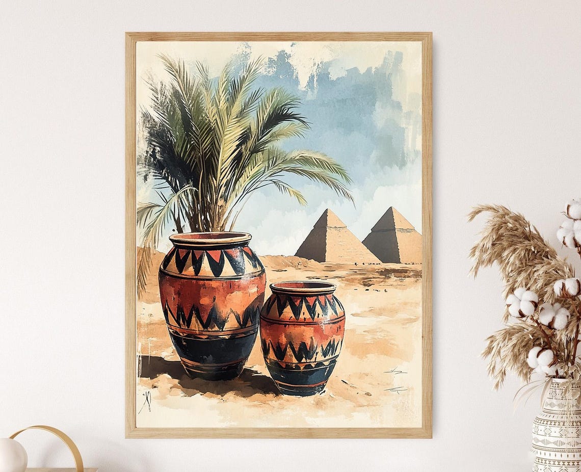 Painted Nubian Pottery Poster, African Tribal Motif Art Print, Desert ...