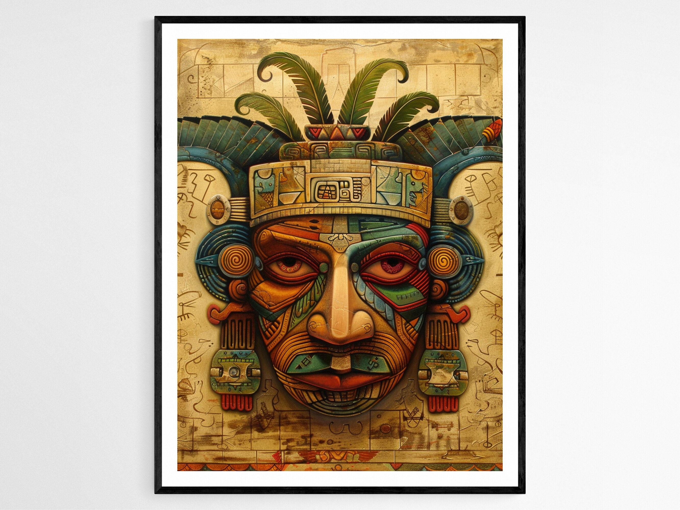 Aztec Warrior Print, Bold Traditional Art, Statement Office Piece ...