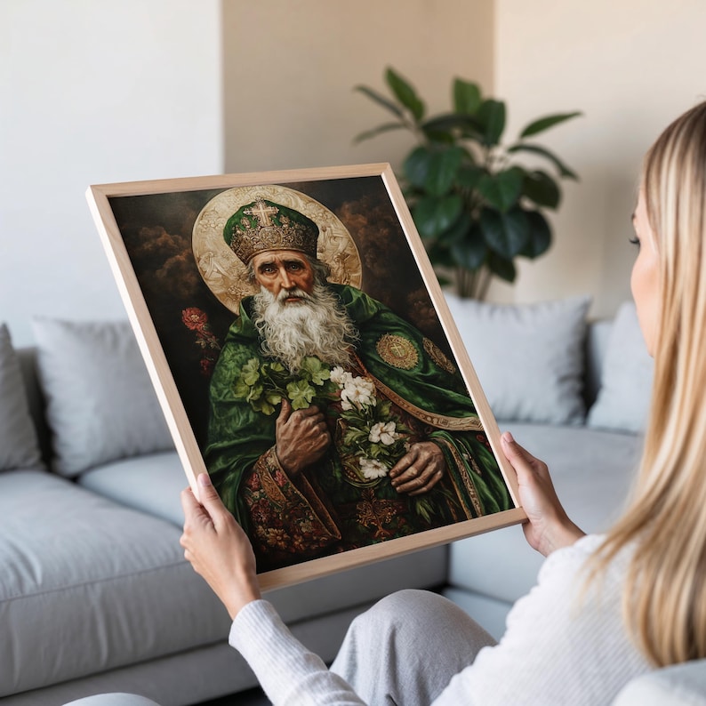 Saint Patrick Art Print, Irish Catholic Wall Decor, Religious Saint ...