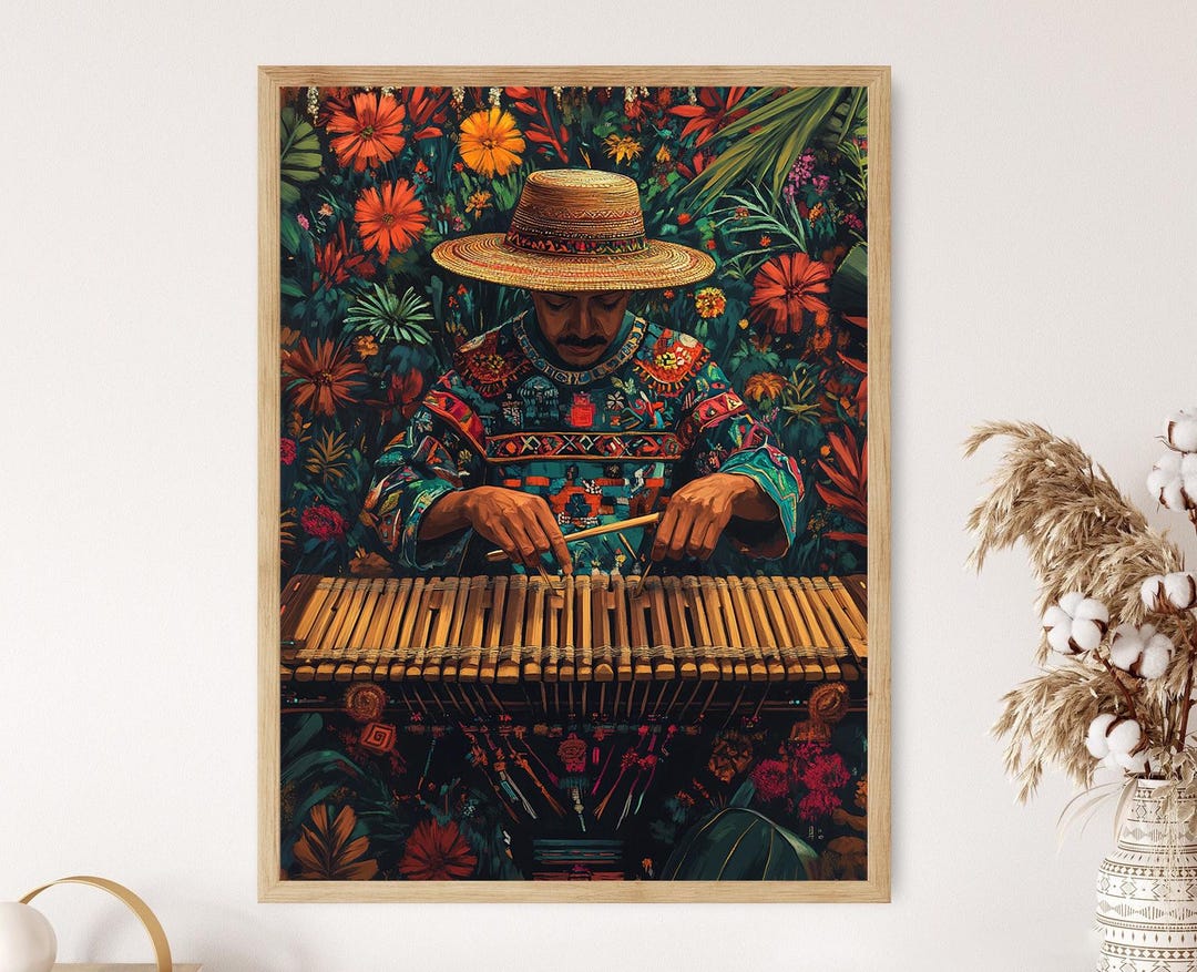 Guatemalan Marimba Player Art Print, Traditional Music Poster - Etsy