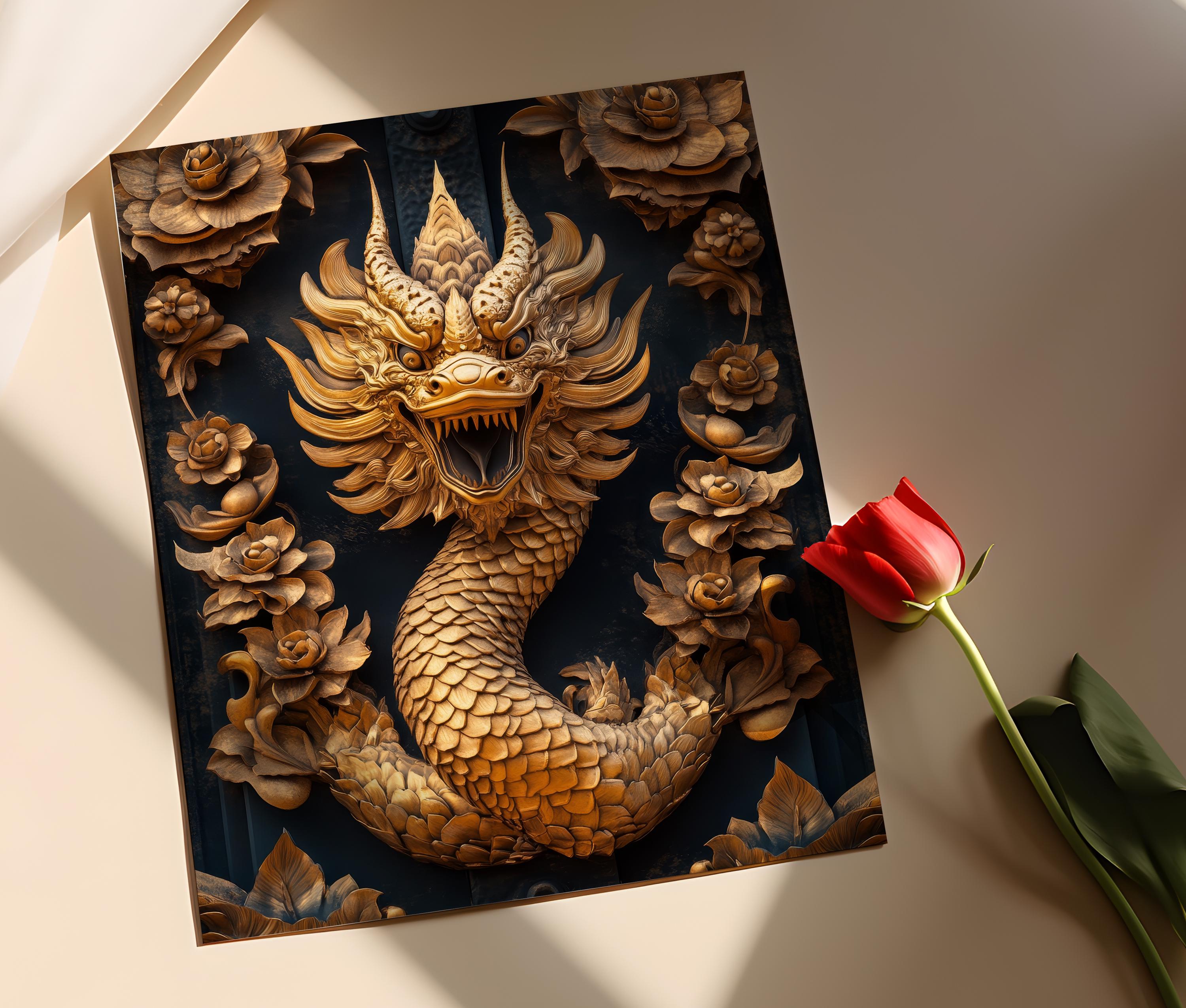 Thai Temple Ornament Naga Design Art Print, Golden Cultural Poster - Etsy