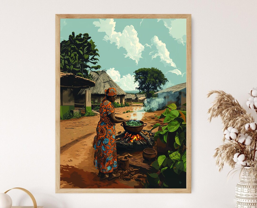 Traditional Matapa Cooking Illustration, Mozambican Village and ...