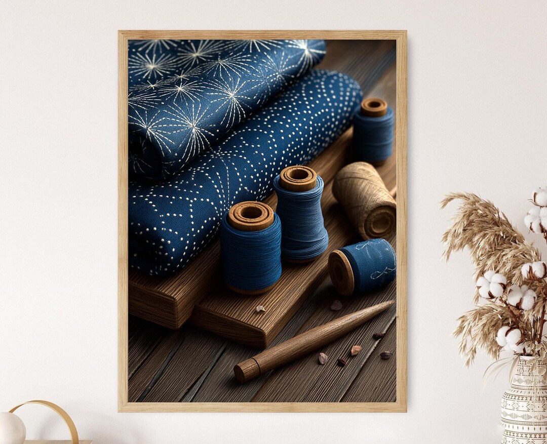 Japanese Sashiko Stitching Poster, Folk Textile Art From Tohoku, Flat ...