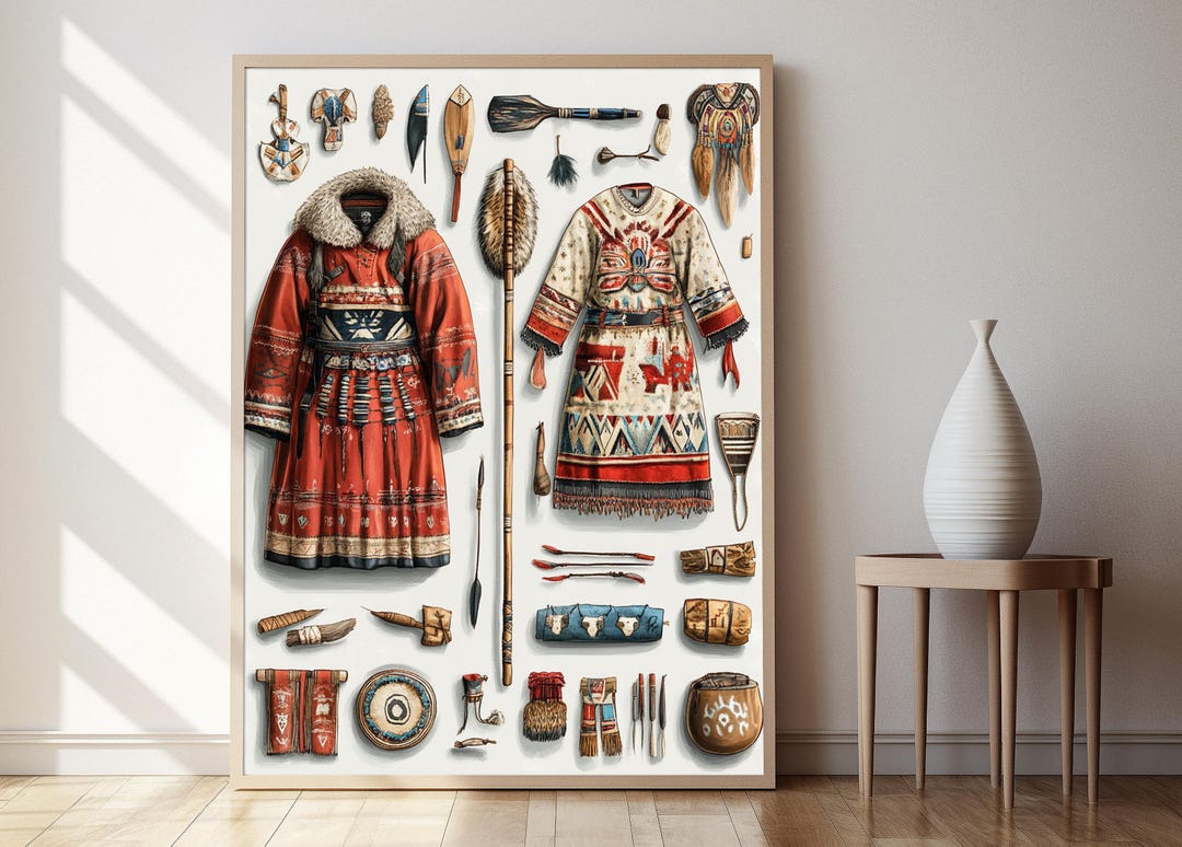 Yakut Clothing and Symbols Art Print, Cultural Heritage Illustration ...