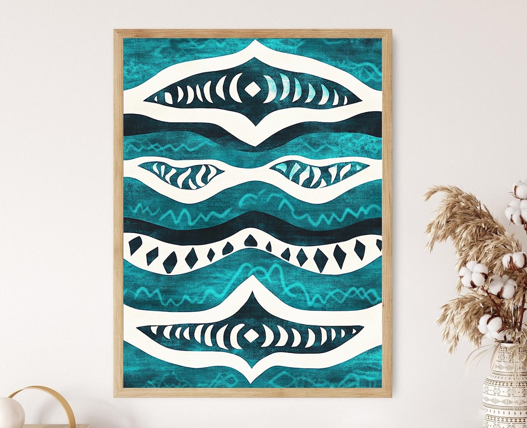 Native American Tribal Design Art Print, Zuni Water Motif, Turquoise ...