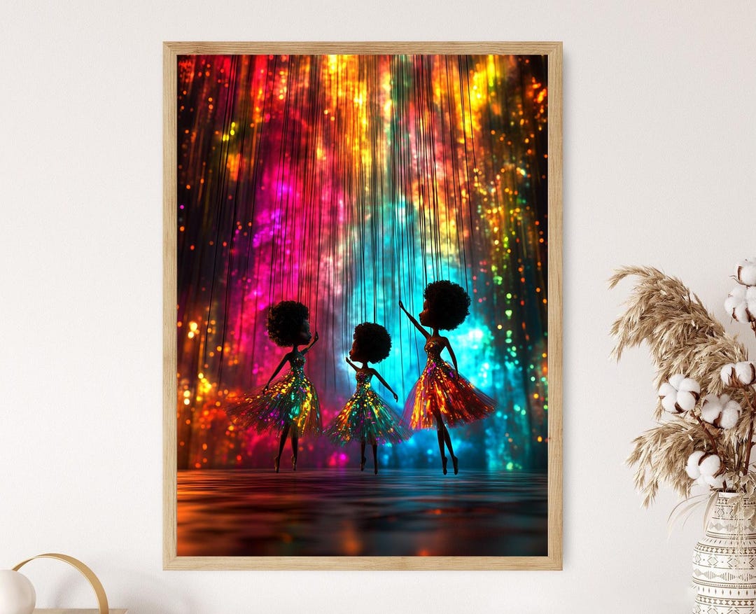 Cosmic Marionette Dance Art Print, Surreal Puppet Illustration, Vibrant ...