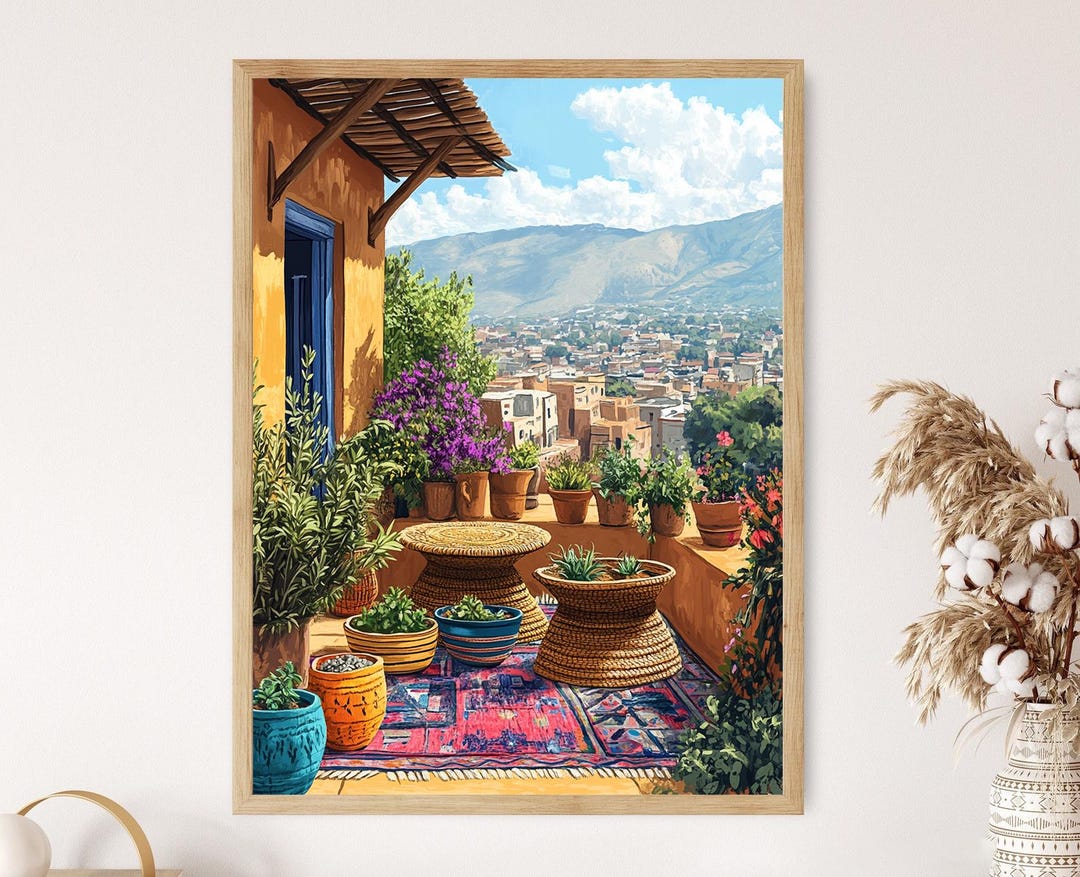 Ethiopian Rooftop Patio Art Print, Mesob Table Decor Poster, Ceramic ...