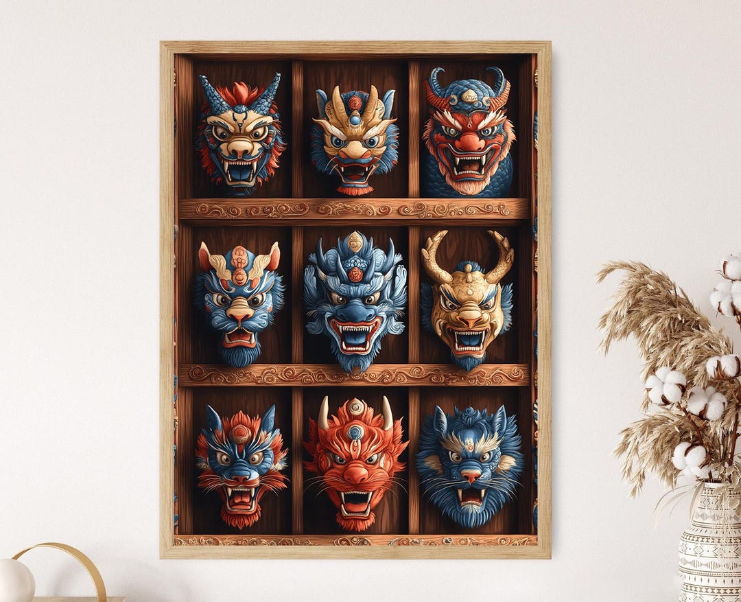 Tibetan Spirit Animal Mask Illustration, Folklore Wooden Ornament Art ...