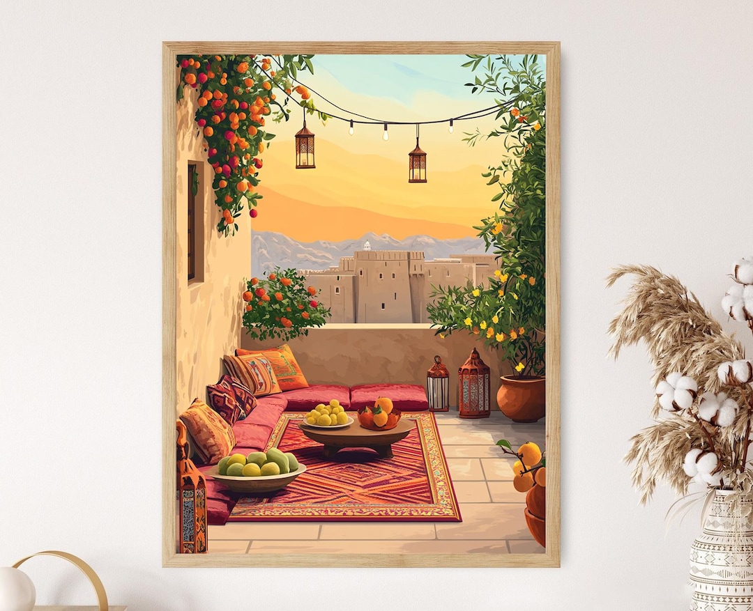 Kandahar Rooftop Patio Art Print, Flat Vector Illustration, Afghan ...