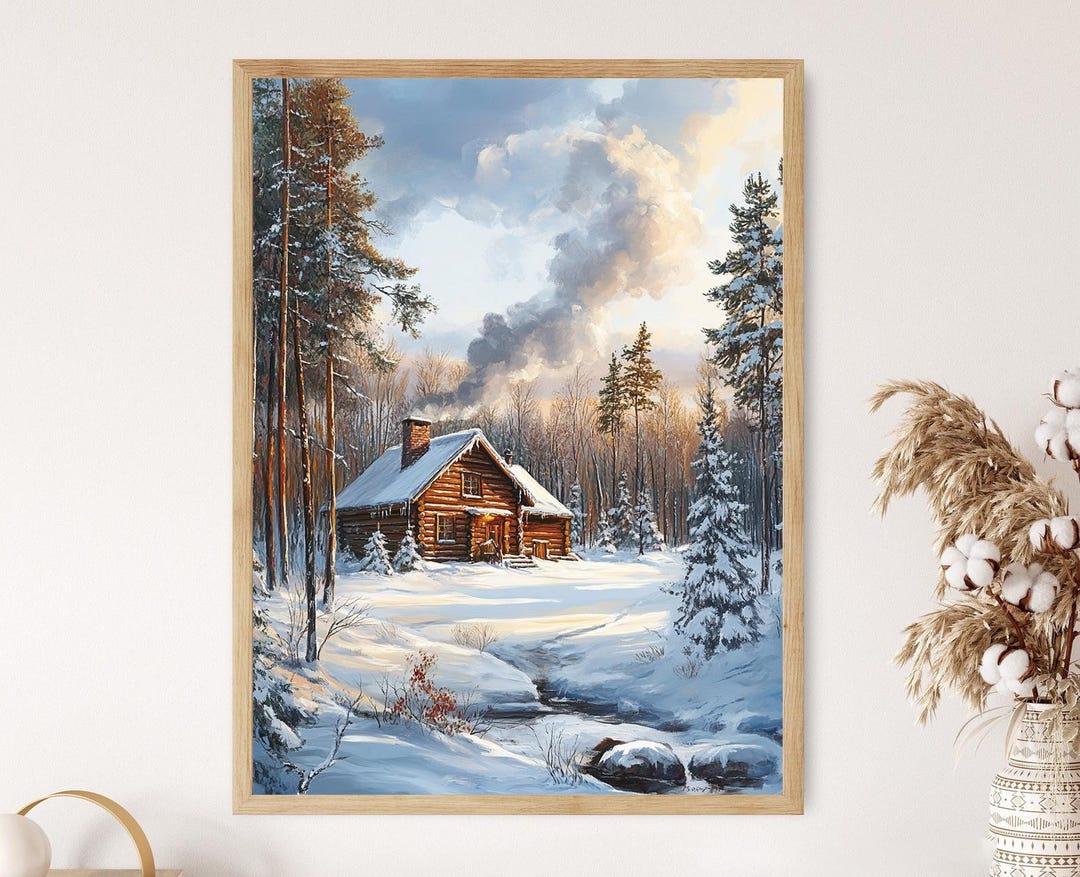 Finnish Log House Art Print, Scandinavian Forest Decor Poster - Etsy