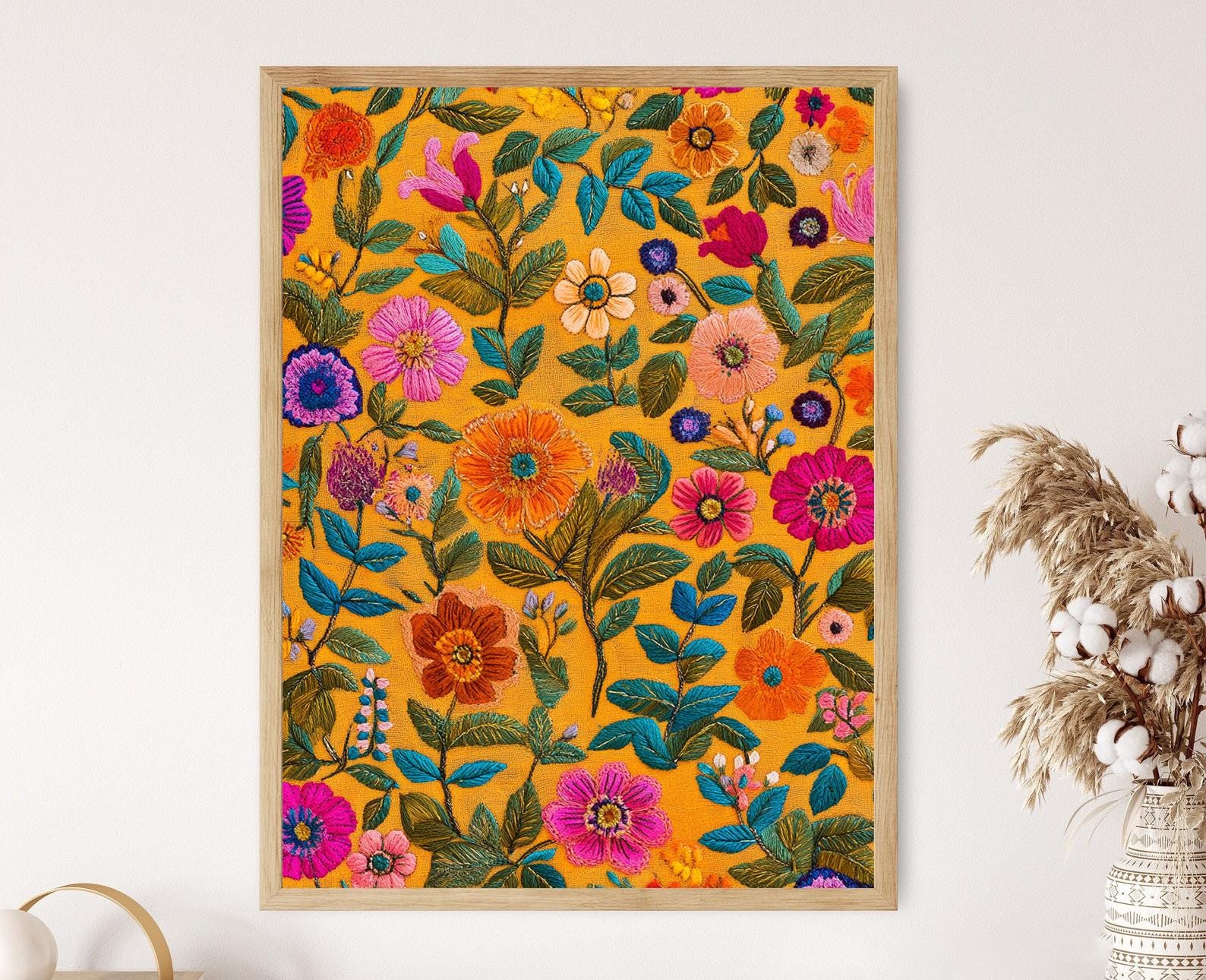 Phulkari Embroidery Art Print, Intricate Floral Patterns, Traditional ...
