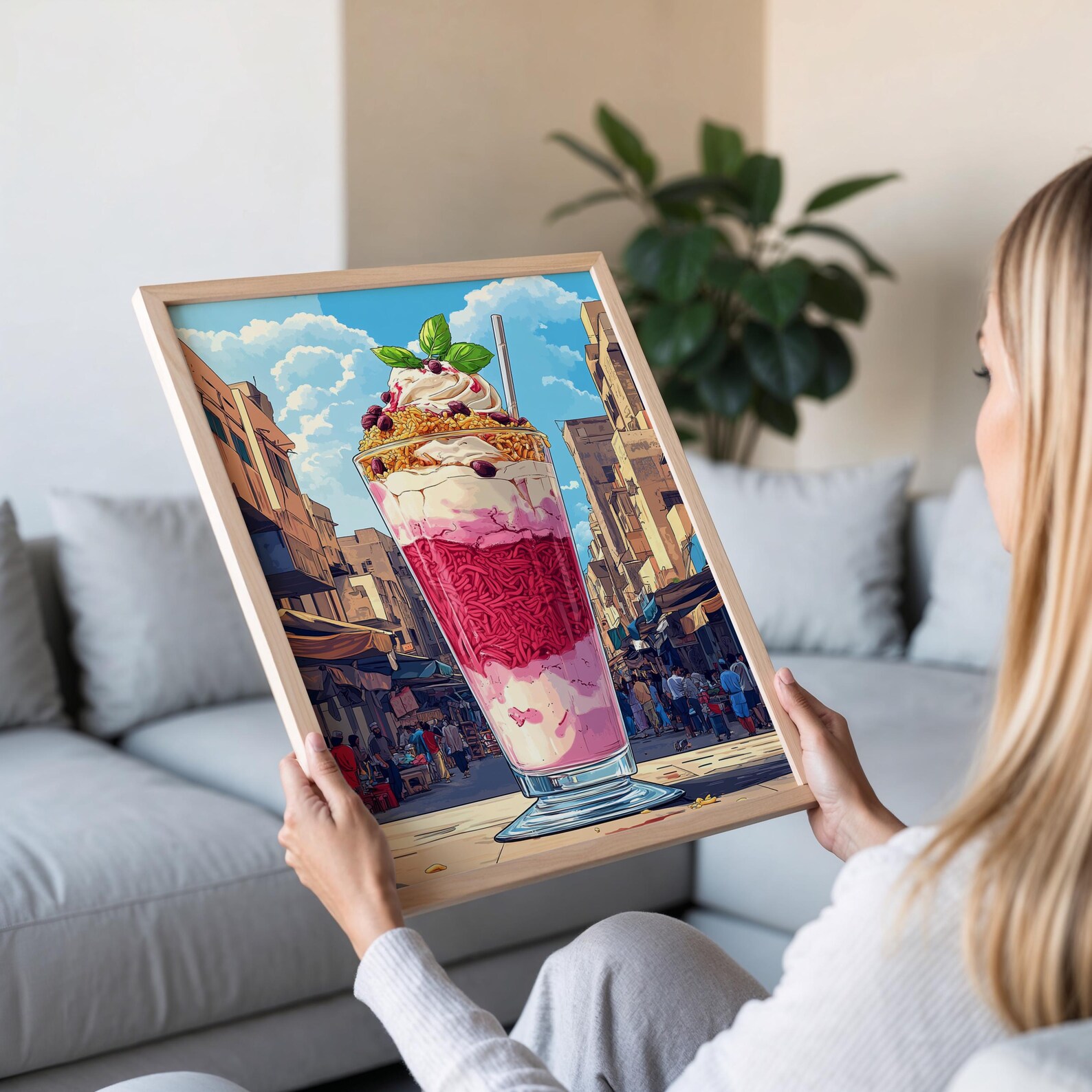Pakistani Falooda Art Print, Rose Syrup and Vermicelli Illustration ...