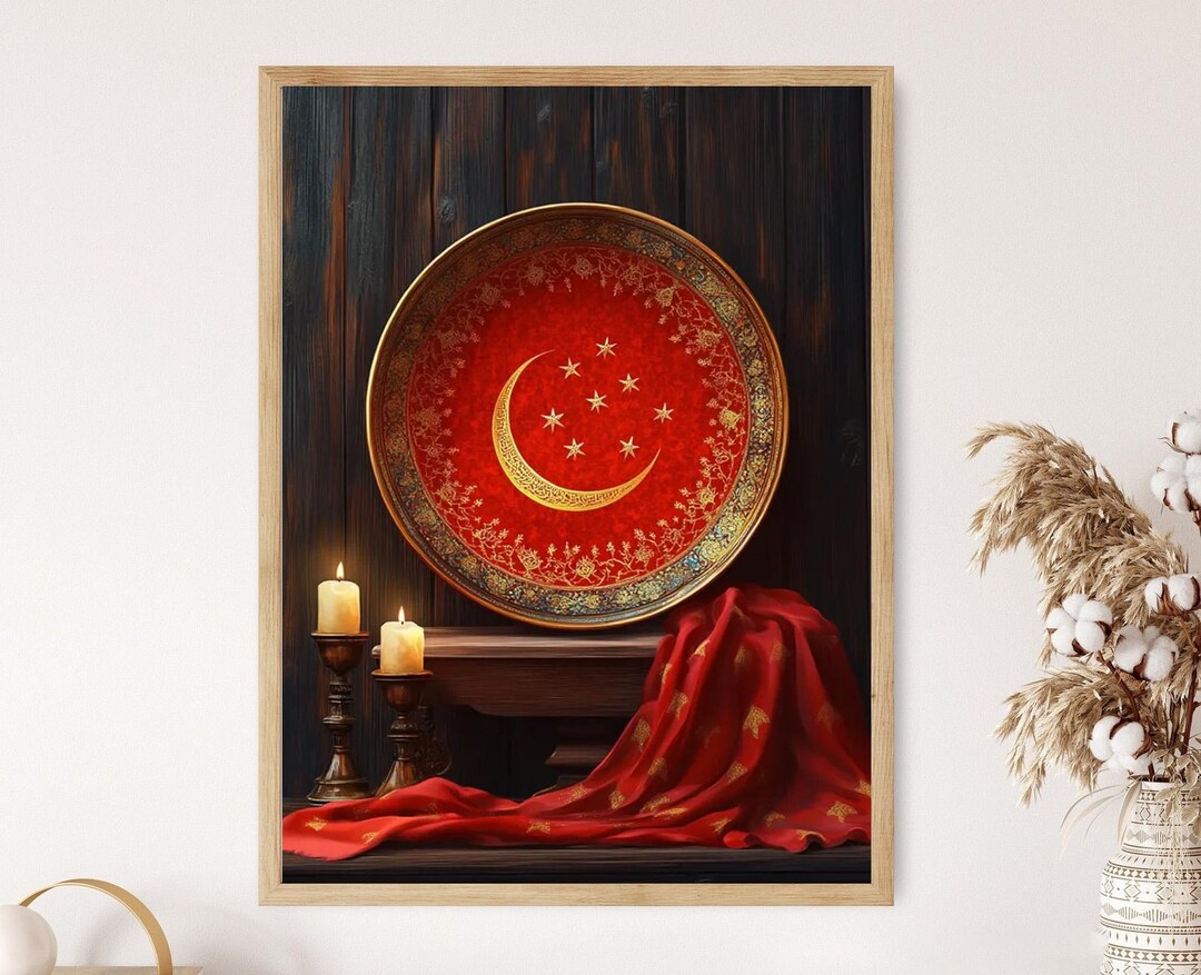Islamic Decorative Plate With Star and Crescent Motifs Art Print ...