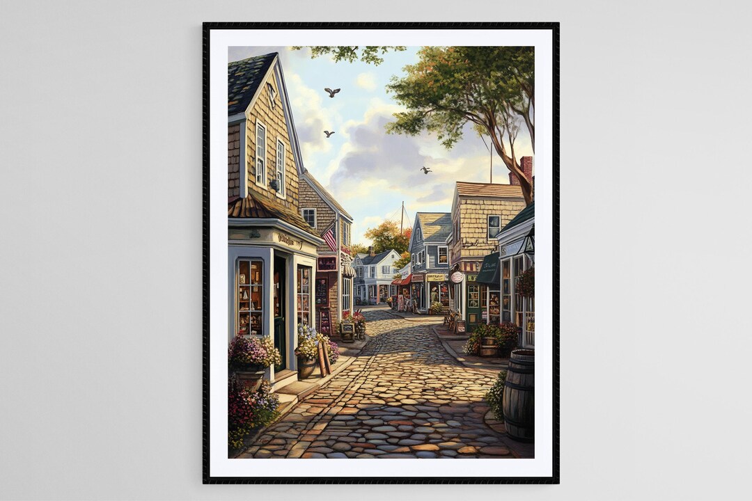 Nantucket Cobblestone Streets Art Print, Quaint Shops and Historic ...
