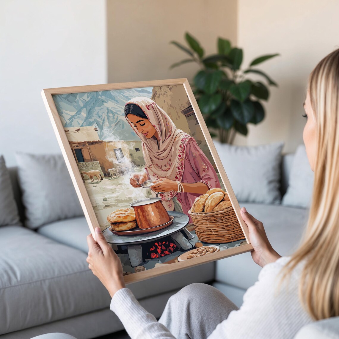 Afghan Woman Making Sheer Chai Art Print, Traditional Village Kitchen ...