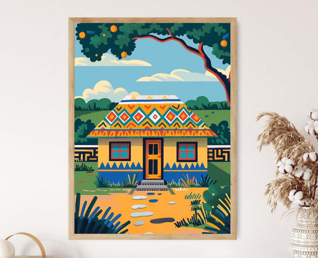 Ndebele House Art Print, Traditional Geometric Patterns and Bold Colors ...