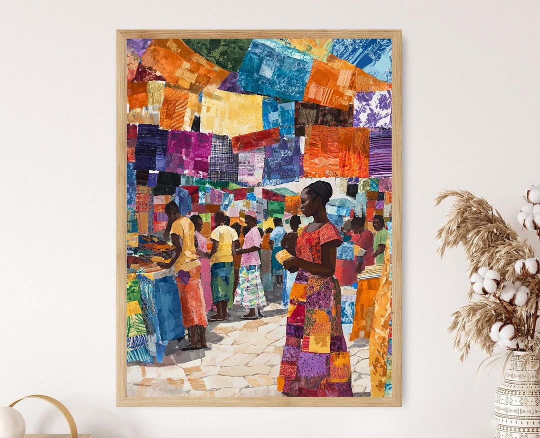 Haitian Textile Market Art Print, Colorful Fabrics and Market Scene - Etsy
