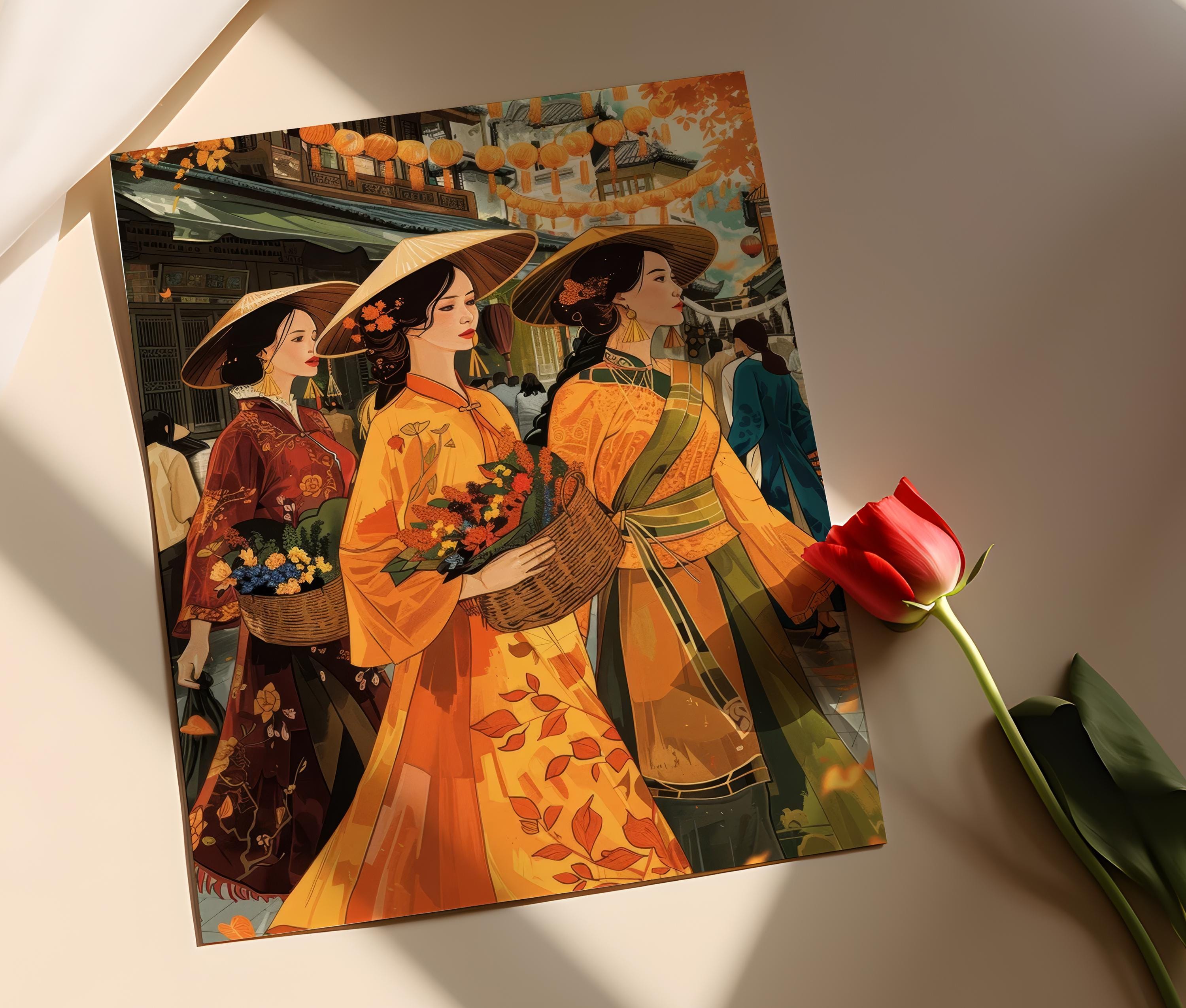 Vietnamese Women in Ao Dai Print, Wall Decor for Living Room - Etsy